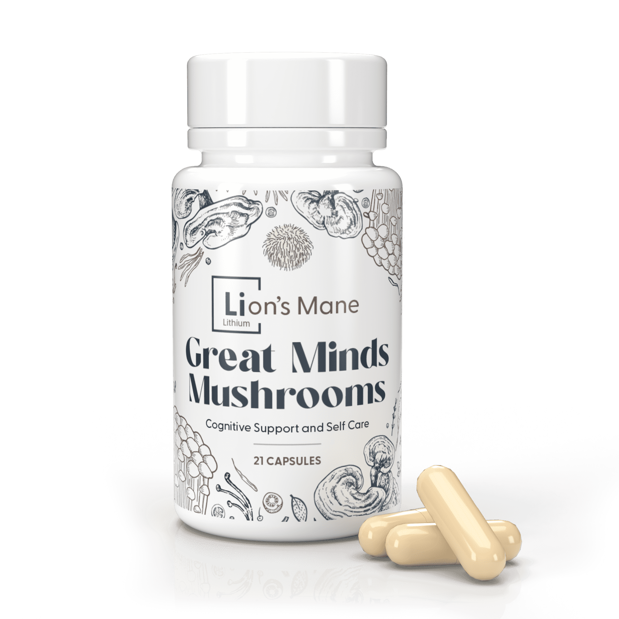 Large (60 Count) Great Minds Mushrooms with Lithium – Strong On Health ...